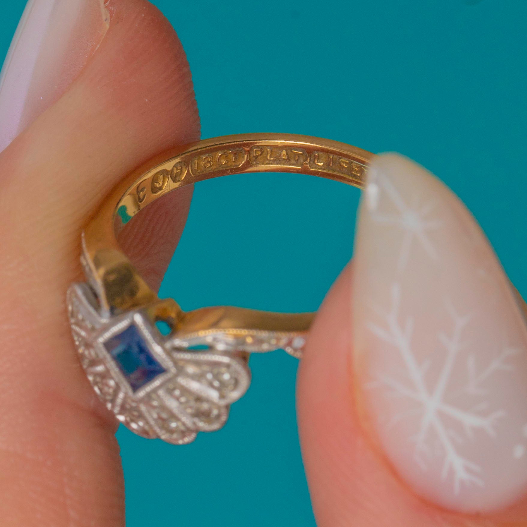 Rare 18ct Gold Art Deco Sapphire Diamond Fan Ring