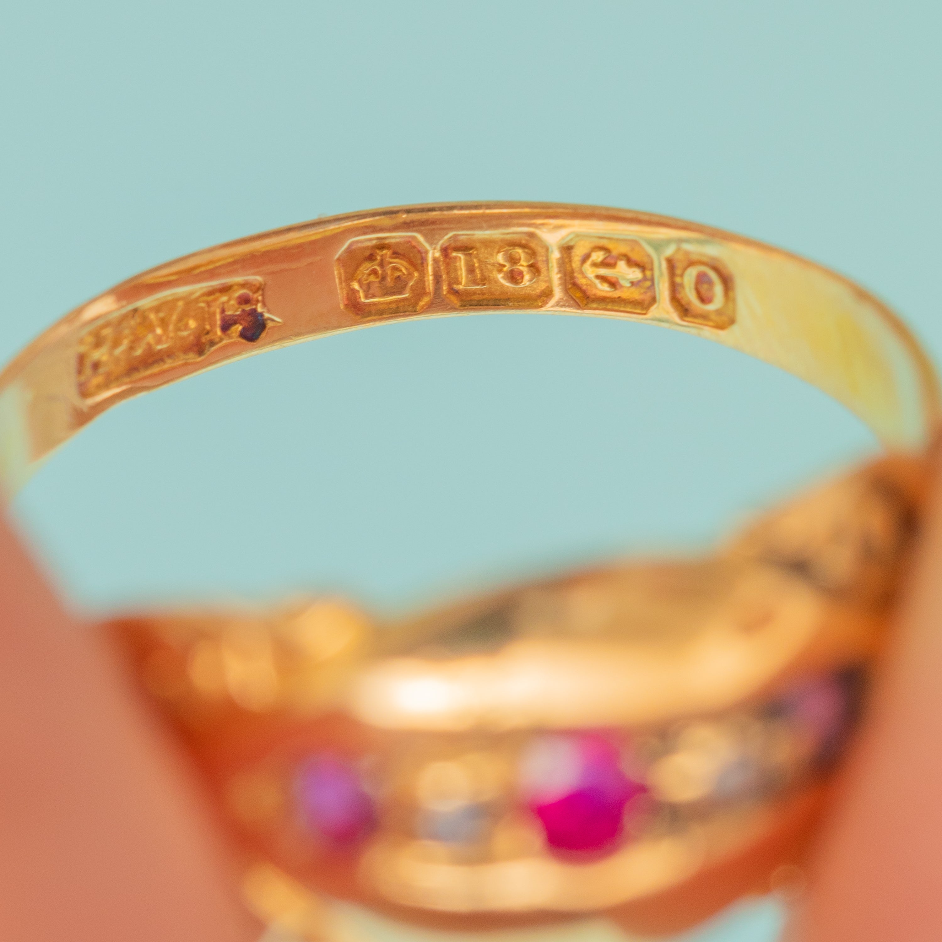 Antique 18ct Gold Ruby Diamond Gypsy Ring, c.1913