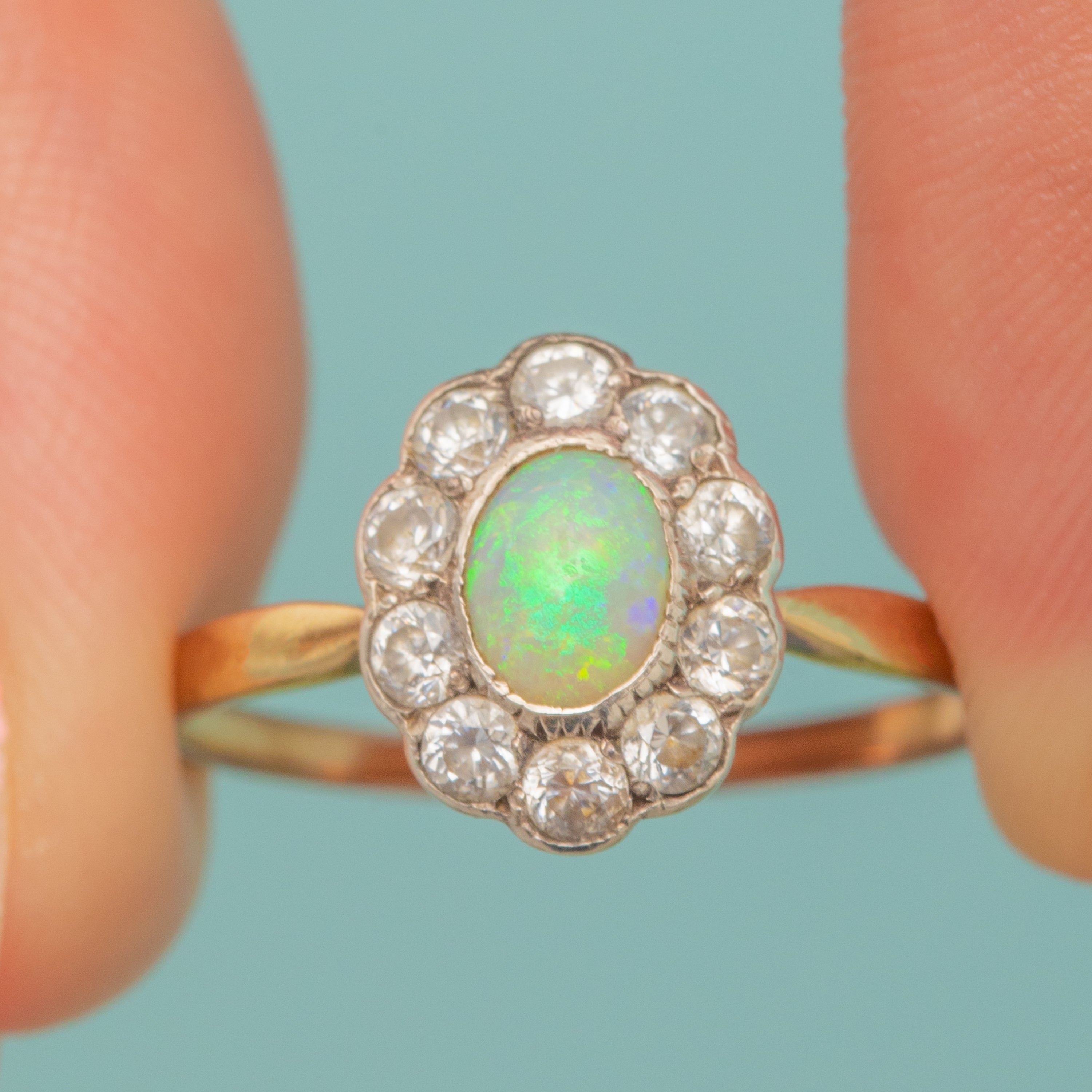 Antique 9ct Gold Opal & Paste Cluster Ring