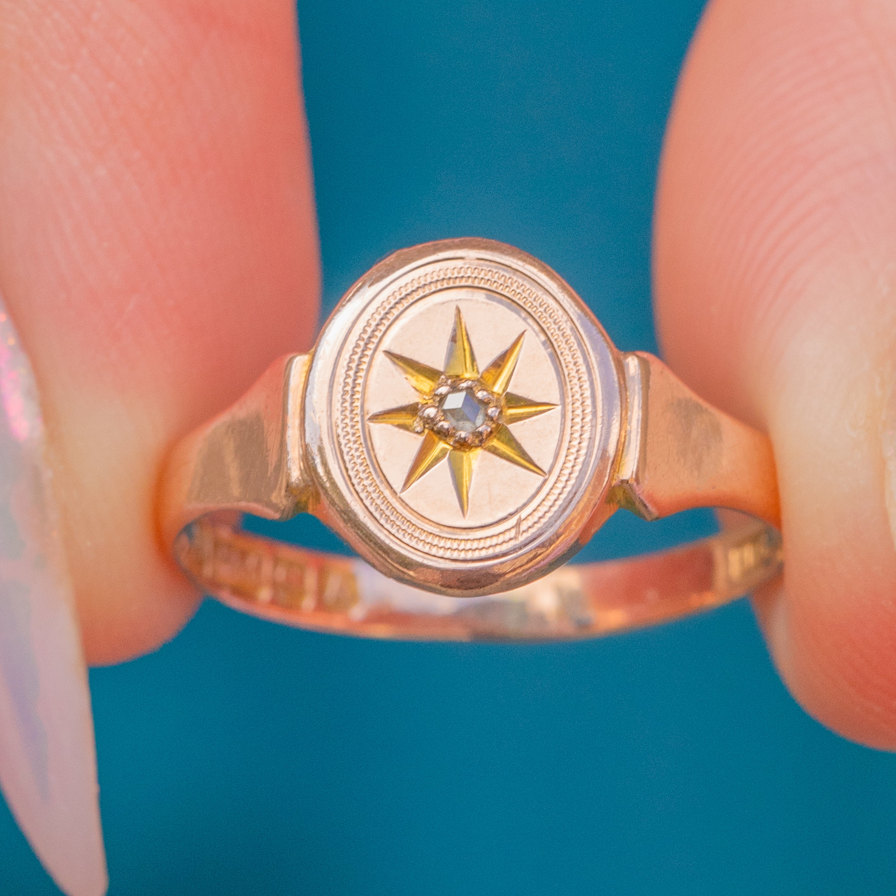 Antique 9ct Gold Diamond Star Set Signet Ring, c.1925