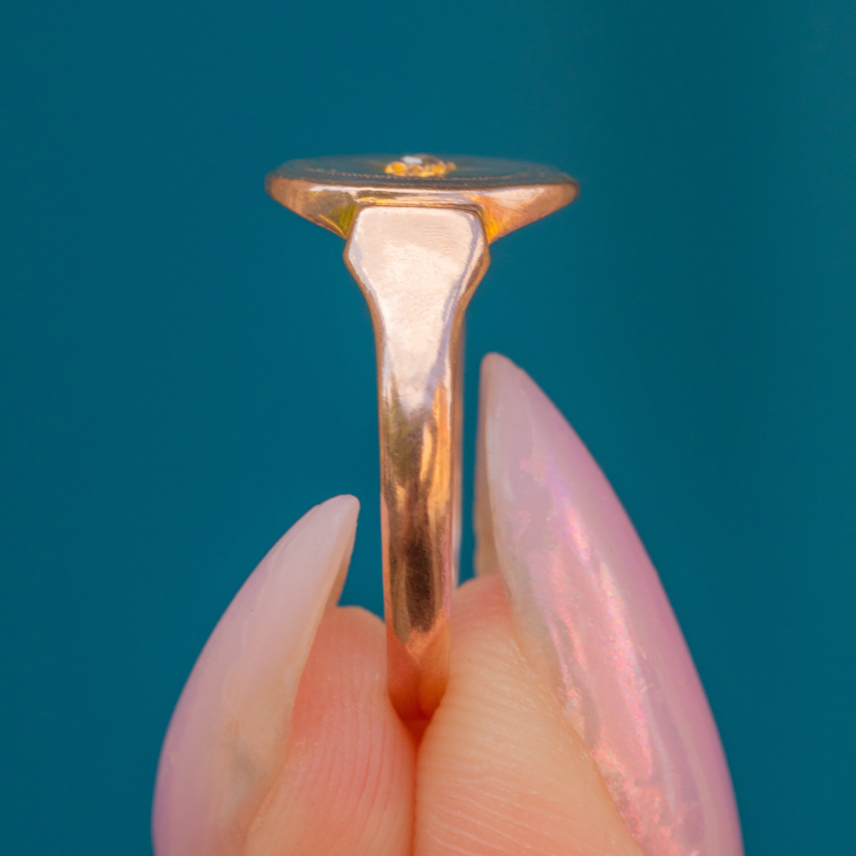 Antique 9ct Gold Diamond Star Set Signet Ring, c.1925