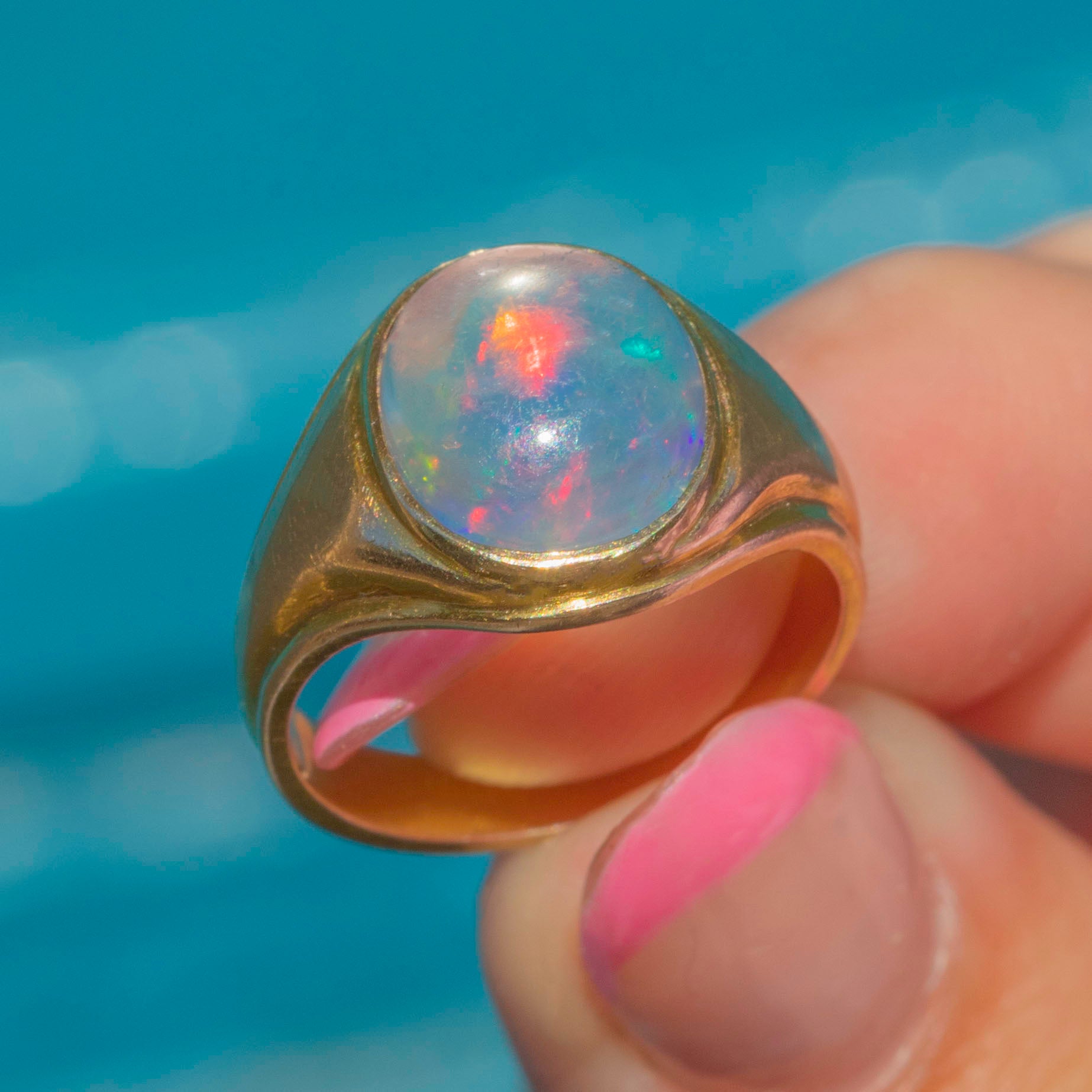 Antique 14ct Gold Crystal Opal Signet Ring, 1.40ct