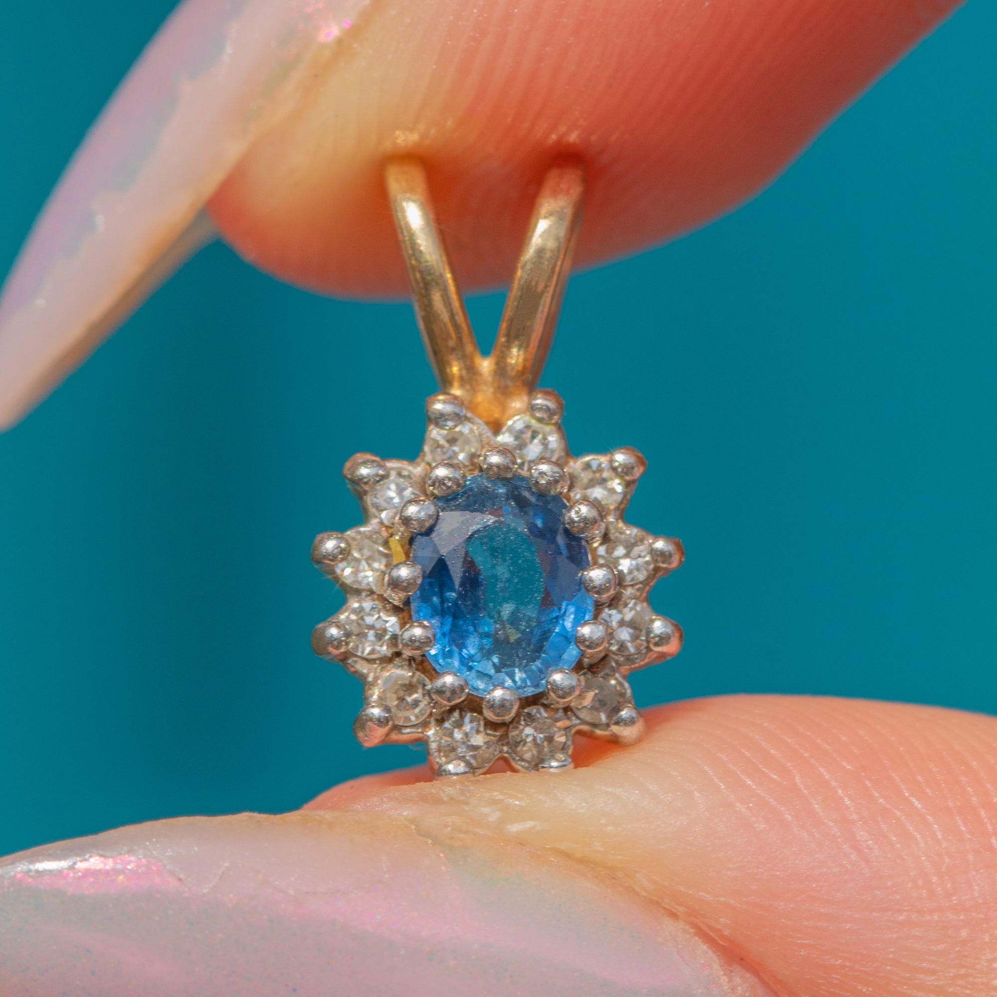 9ct Gold Blue Sapphire Diamond Charm, 0.25ct Natural Sapphire