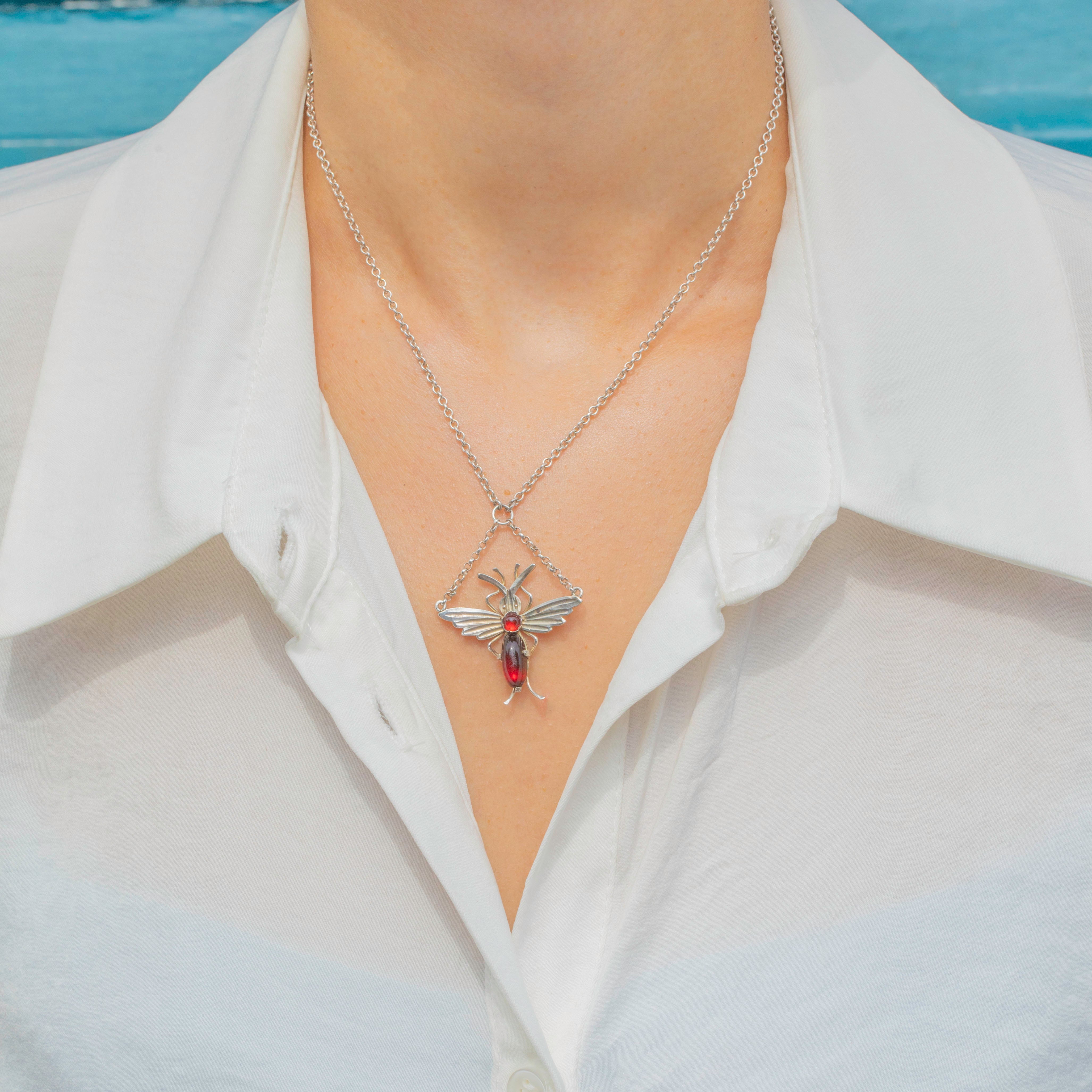 Sterling Silver Red Paste Insect Necklace