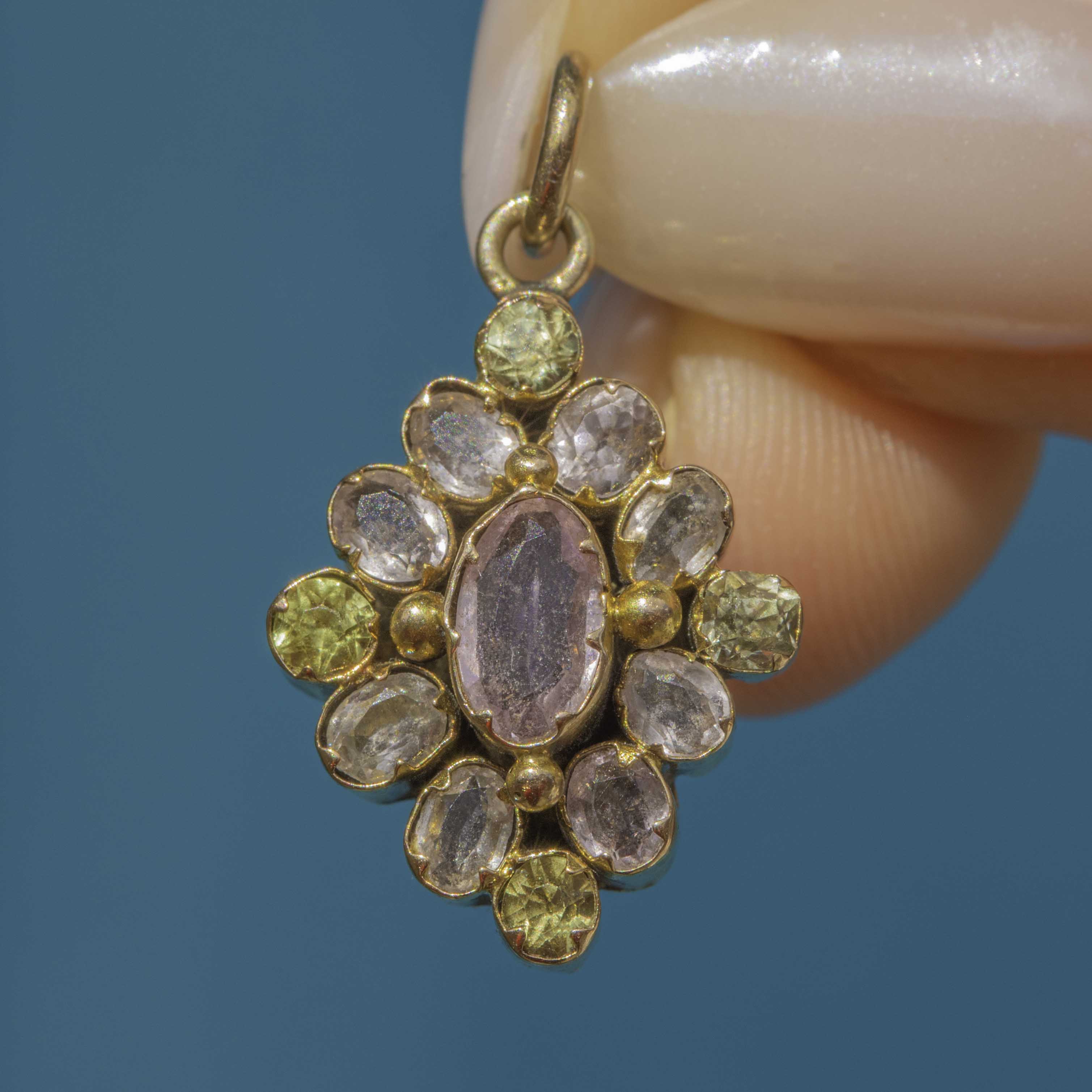Georgian 15ct Gold Pink Topaz & Chrysoprase Cluster Charm