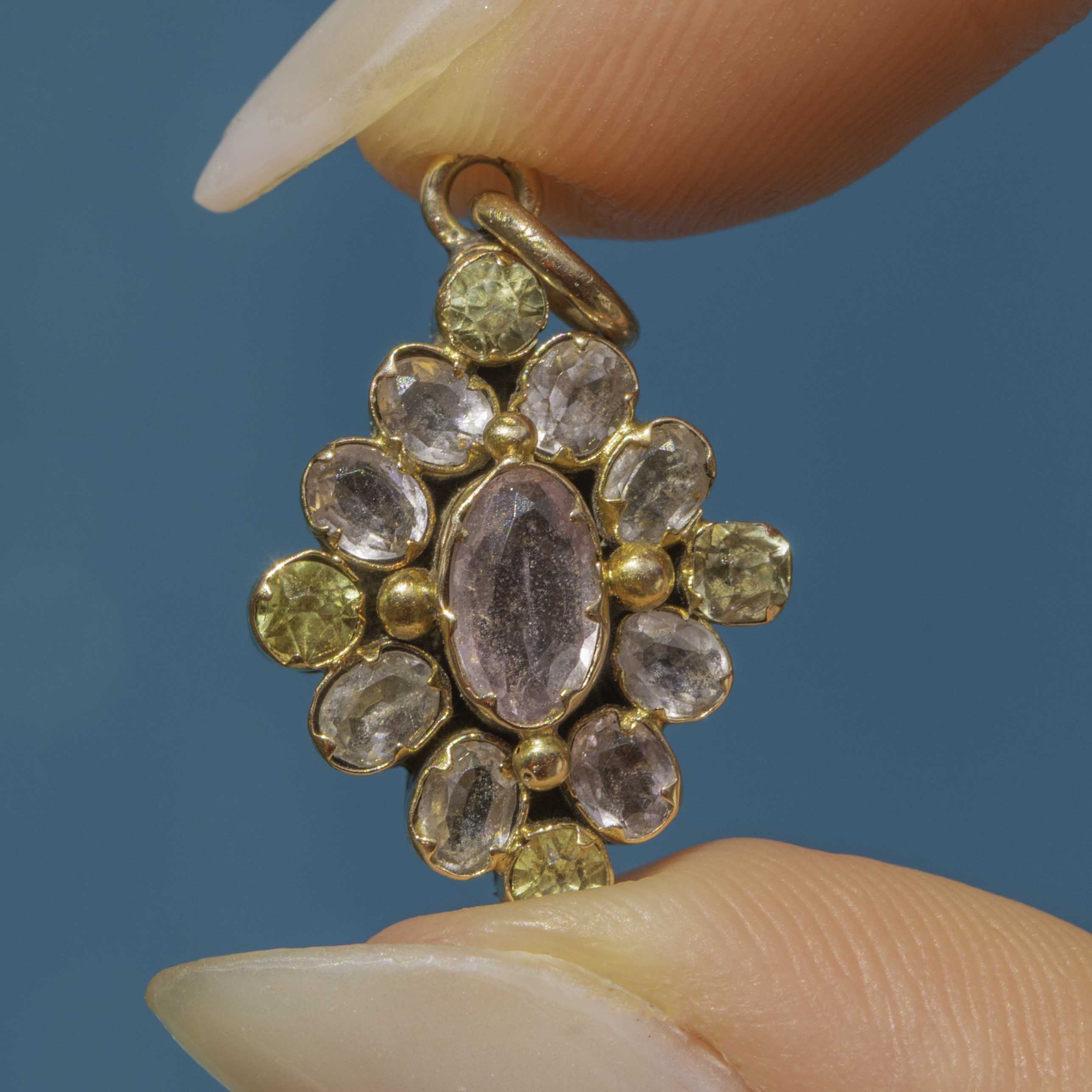 Georgian 15ct Gold Pink Topaz & Chrysoprase Cluster Charm