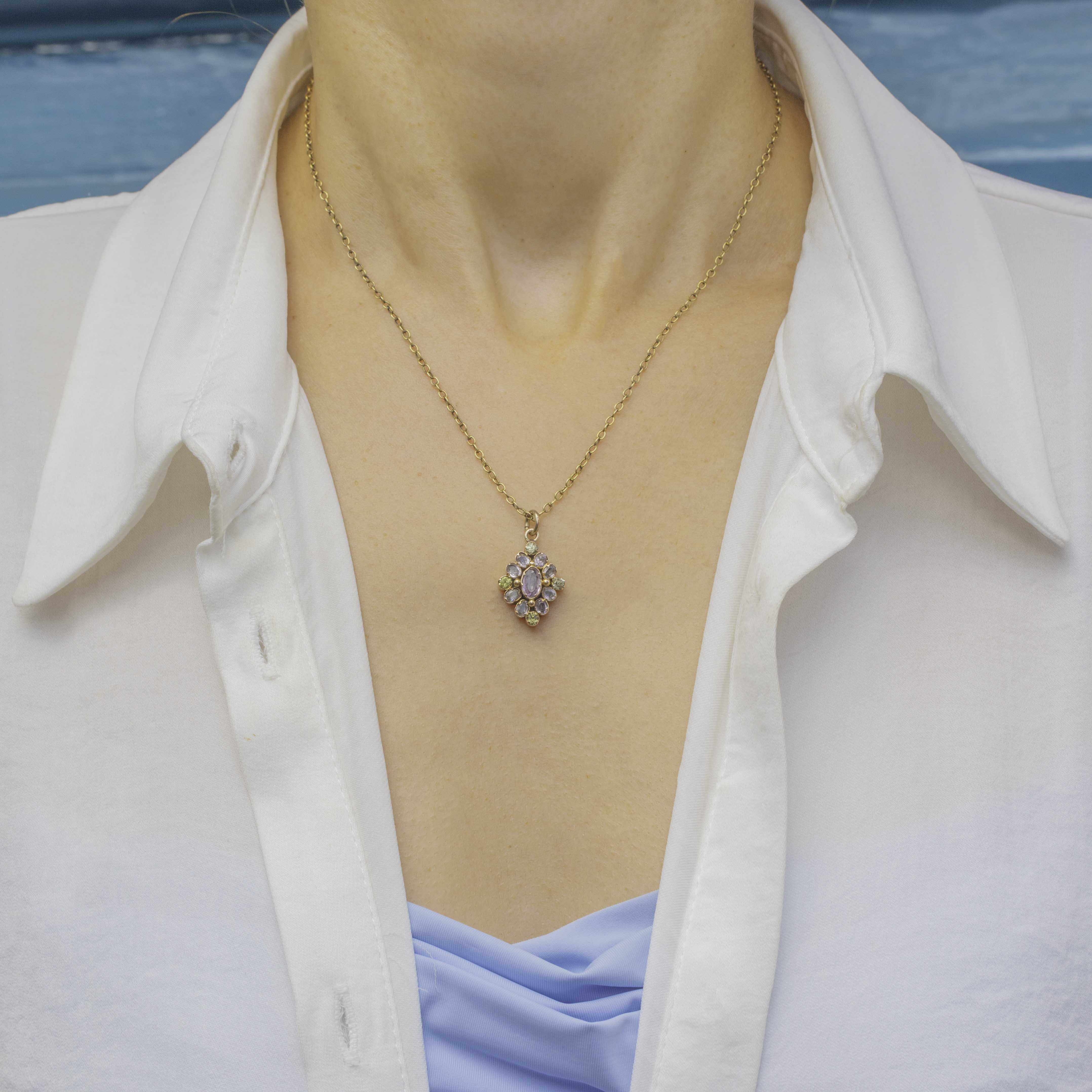 Georgian 15ct Gold Pink Topaz & Chrysoprase Cluster Charm