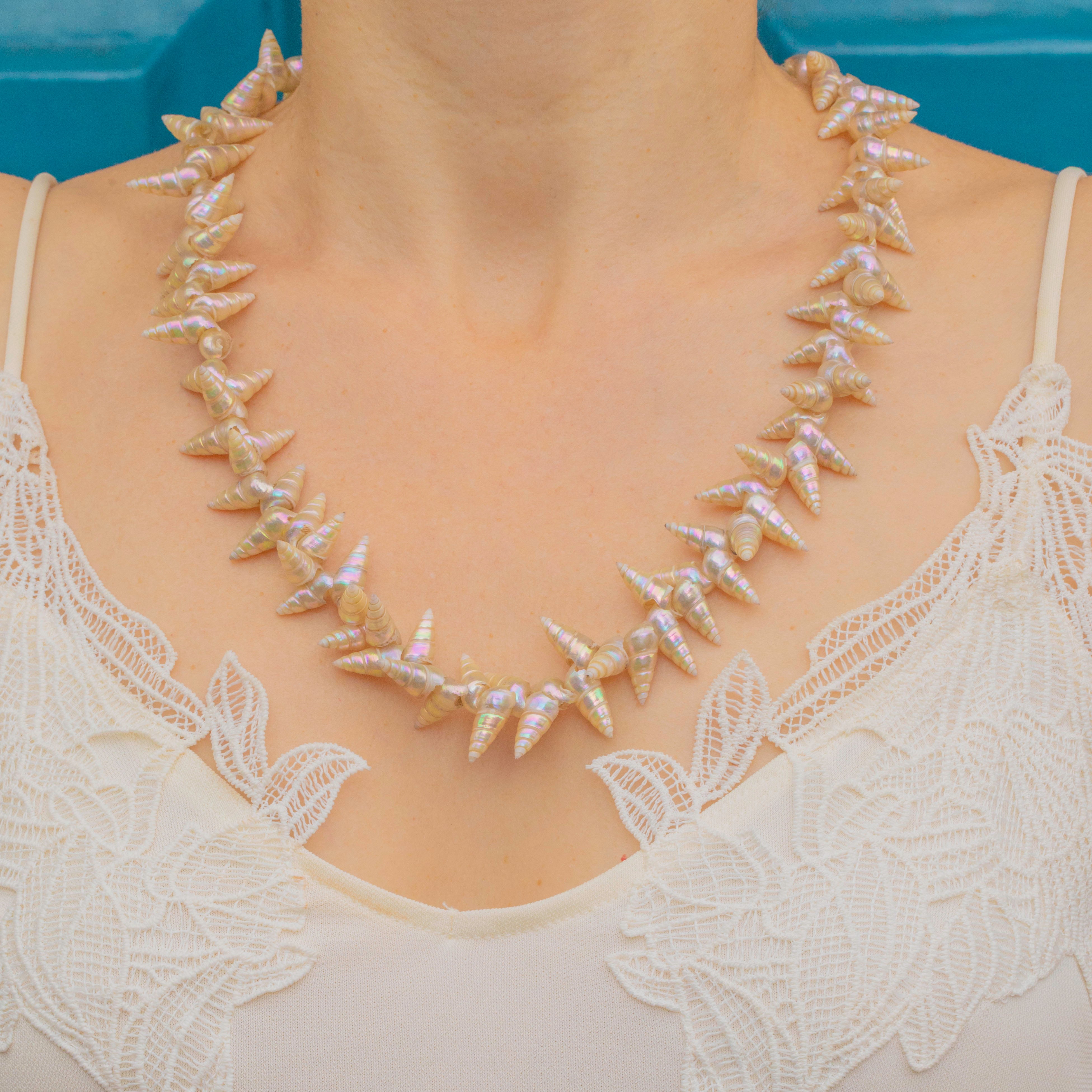 Rare Pink Iridescent Maireener Tasmanian Shell Necklace