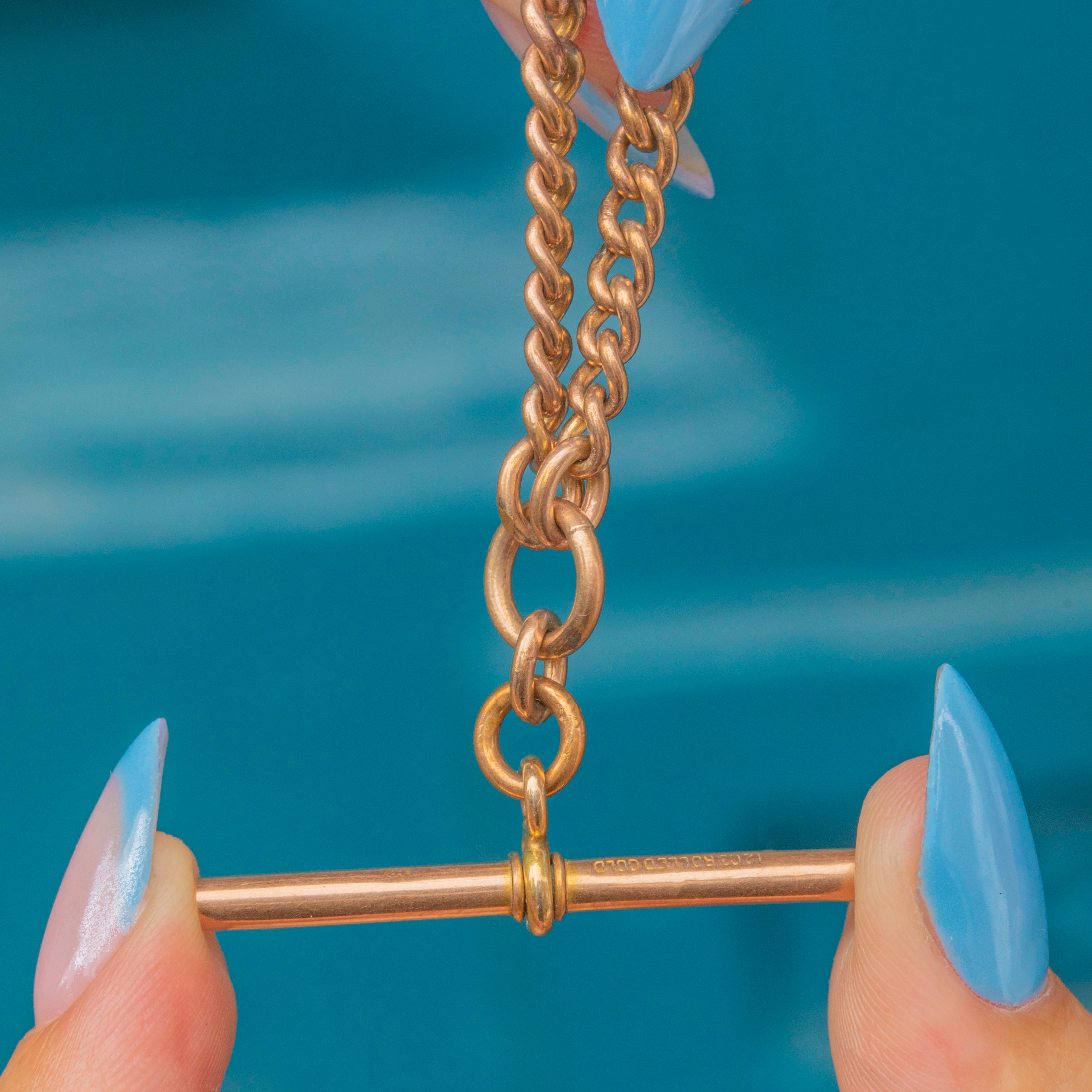 16.5" Rolled Gold Albert Chain with Matching Dog-Clips & T-Bar