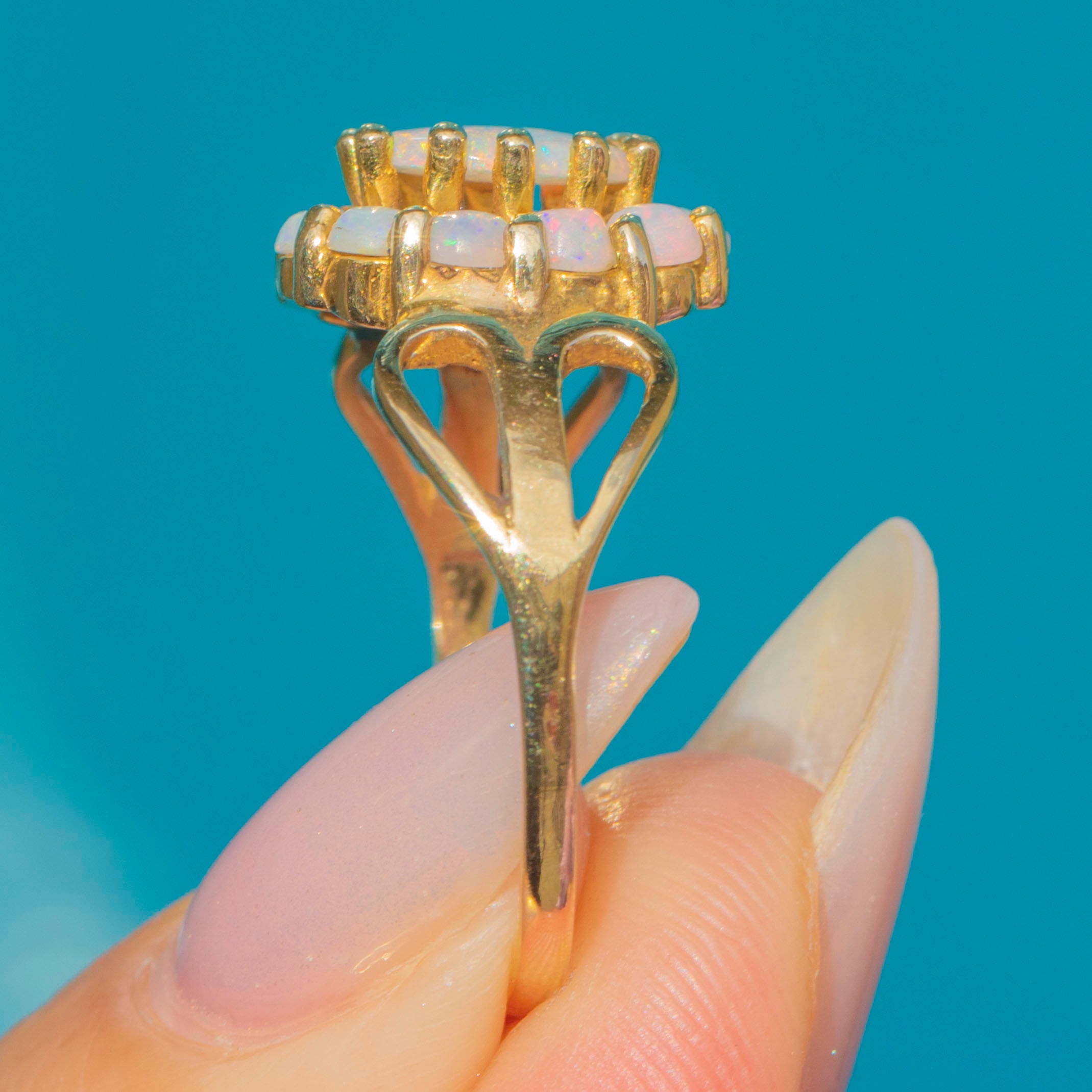 Vintage 9ct Gold Opal Cluster Ring, Petal Shoulders