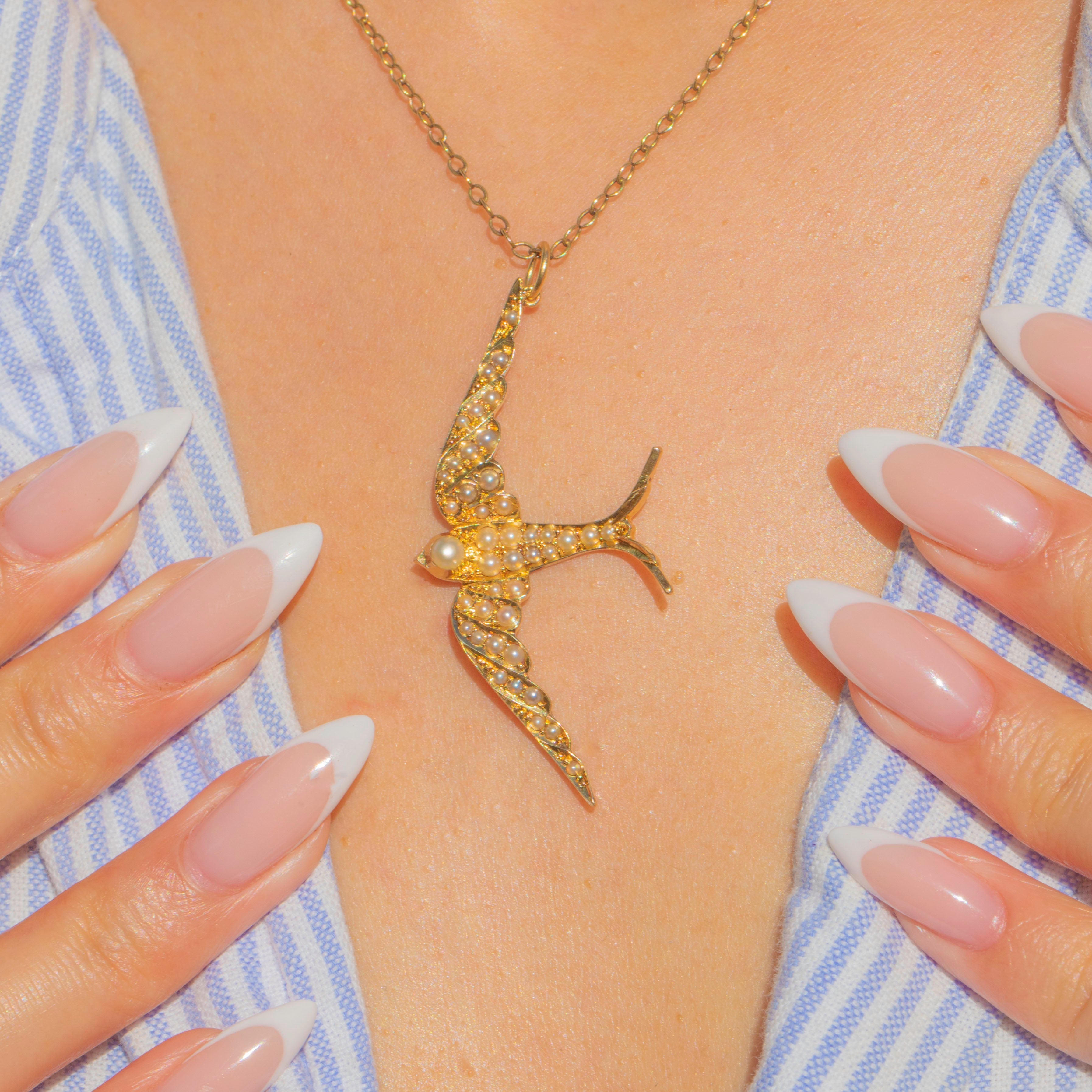 Antique 15ct Gold Pearl Swallow Pendant