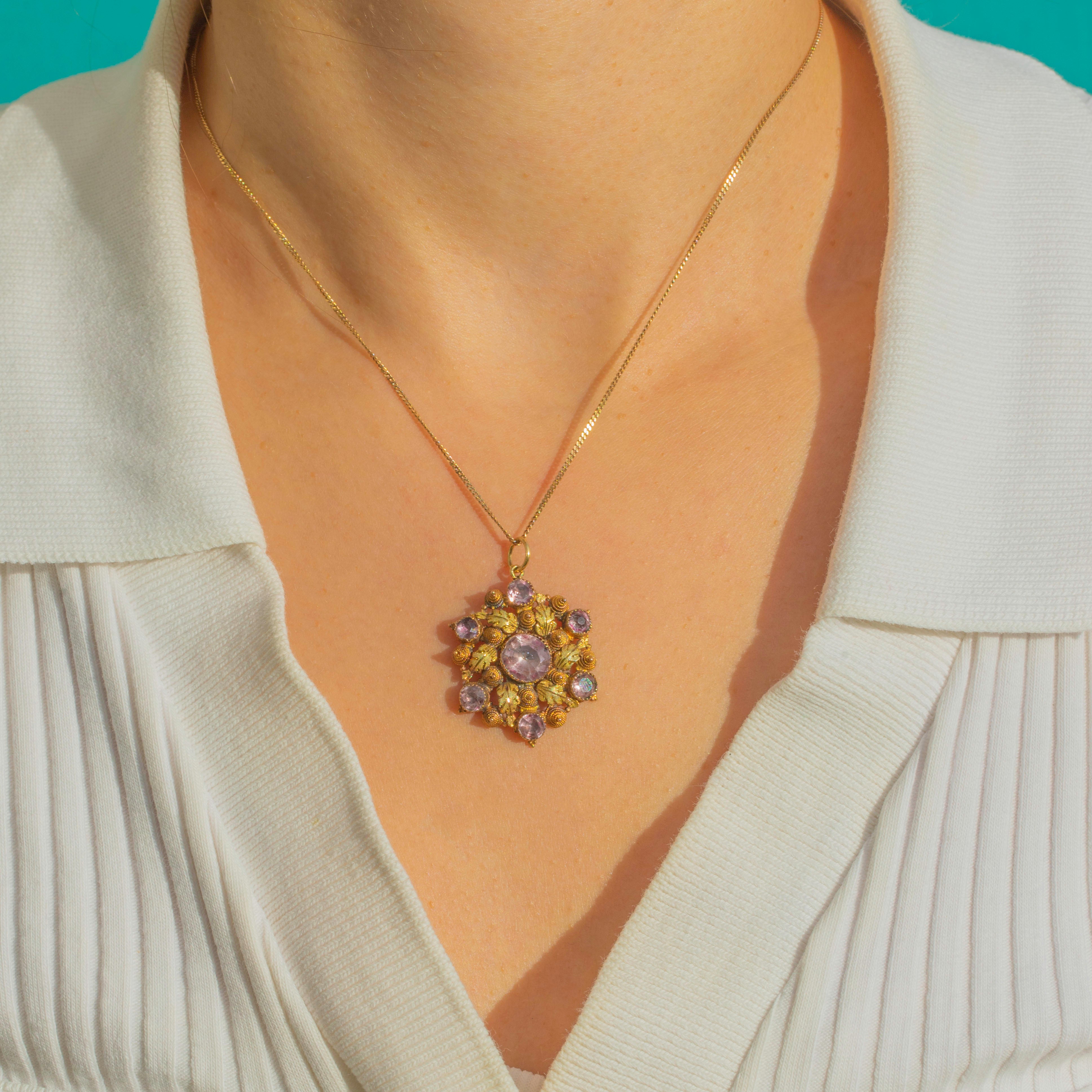 Portuguese Georgian 18ct Gold 5.00ct Pink Foiled Topaz Flower