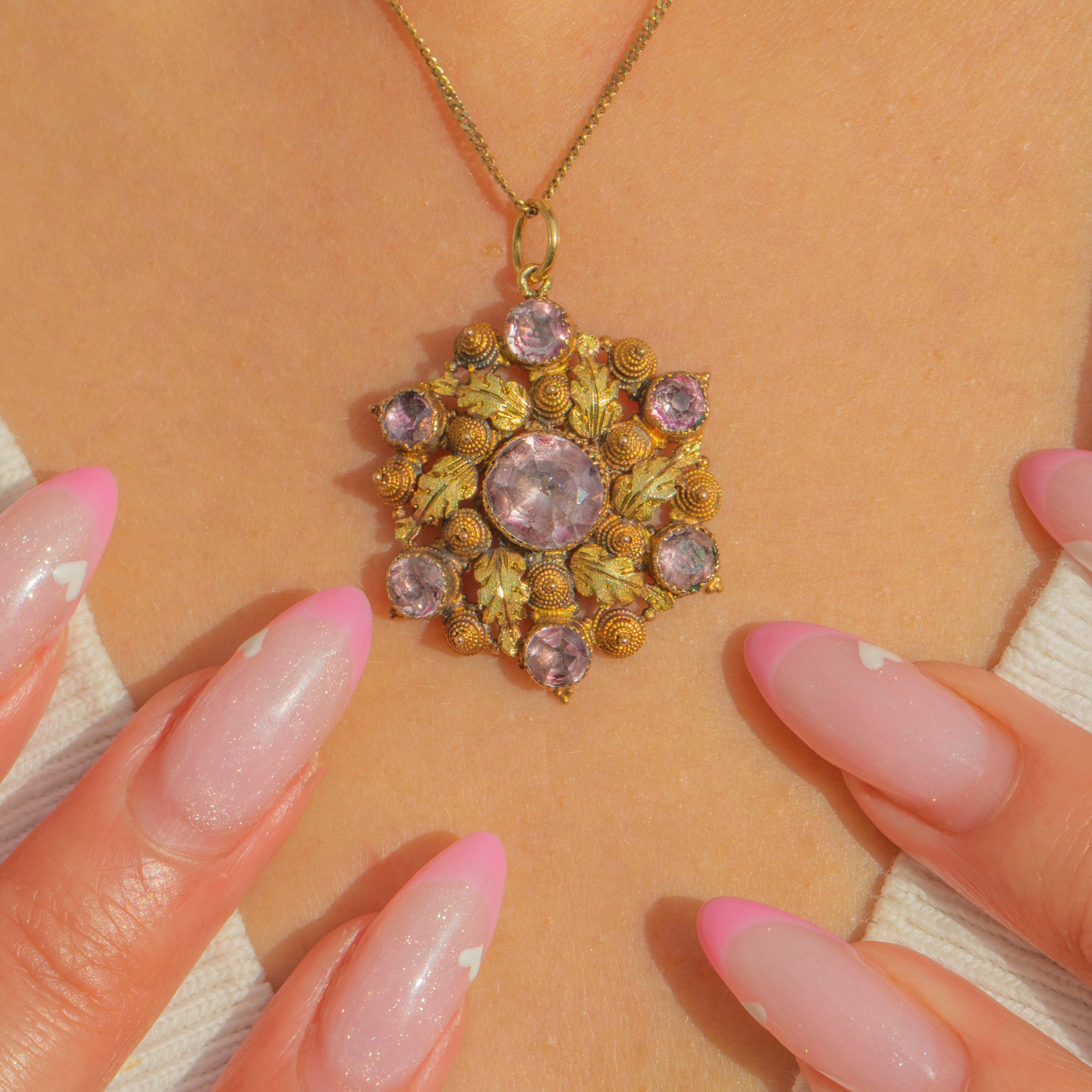 Portuguese Georgian 18ct Gold 5.00ct Pink Foiled Topaz Flower
