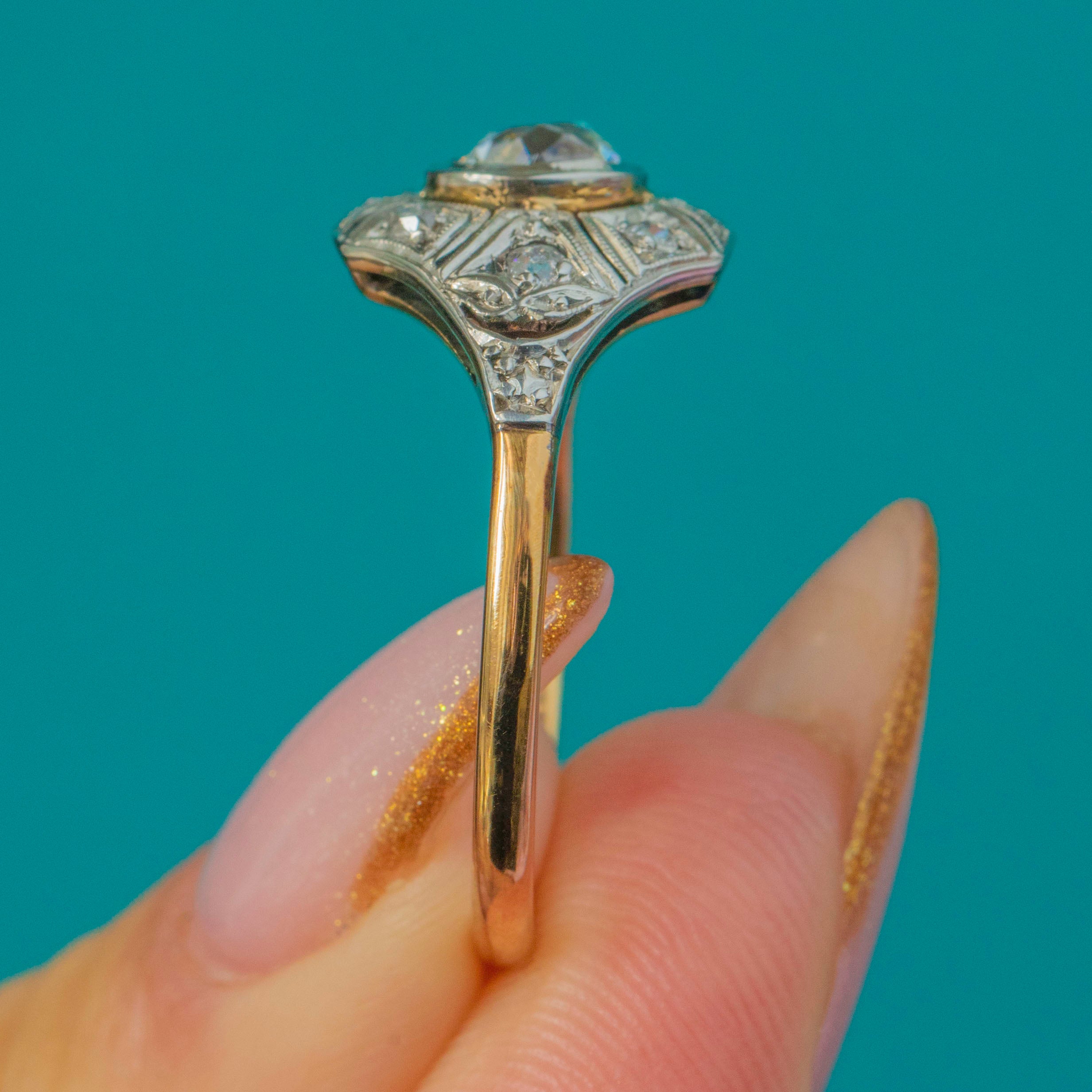 Art Deco 18ct Gold Platinum Diamond Target Ring, c.1930