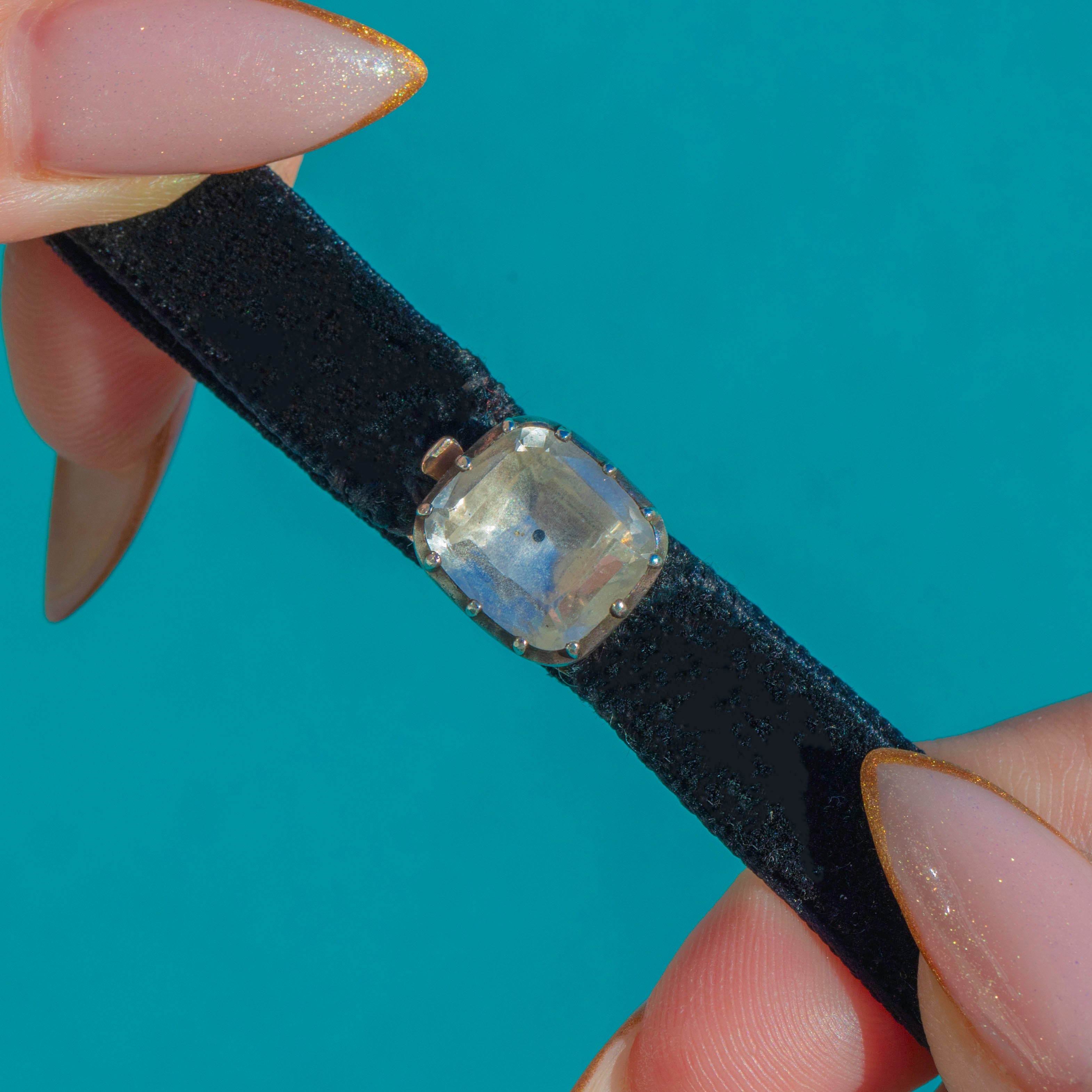 Georgian Foiled Rock Crystal Clasp with Black Velvet Choker