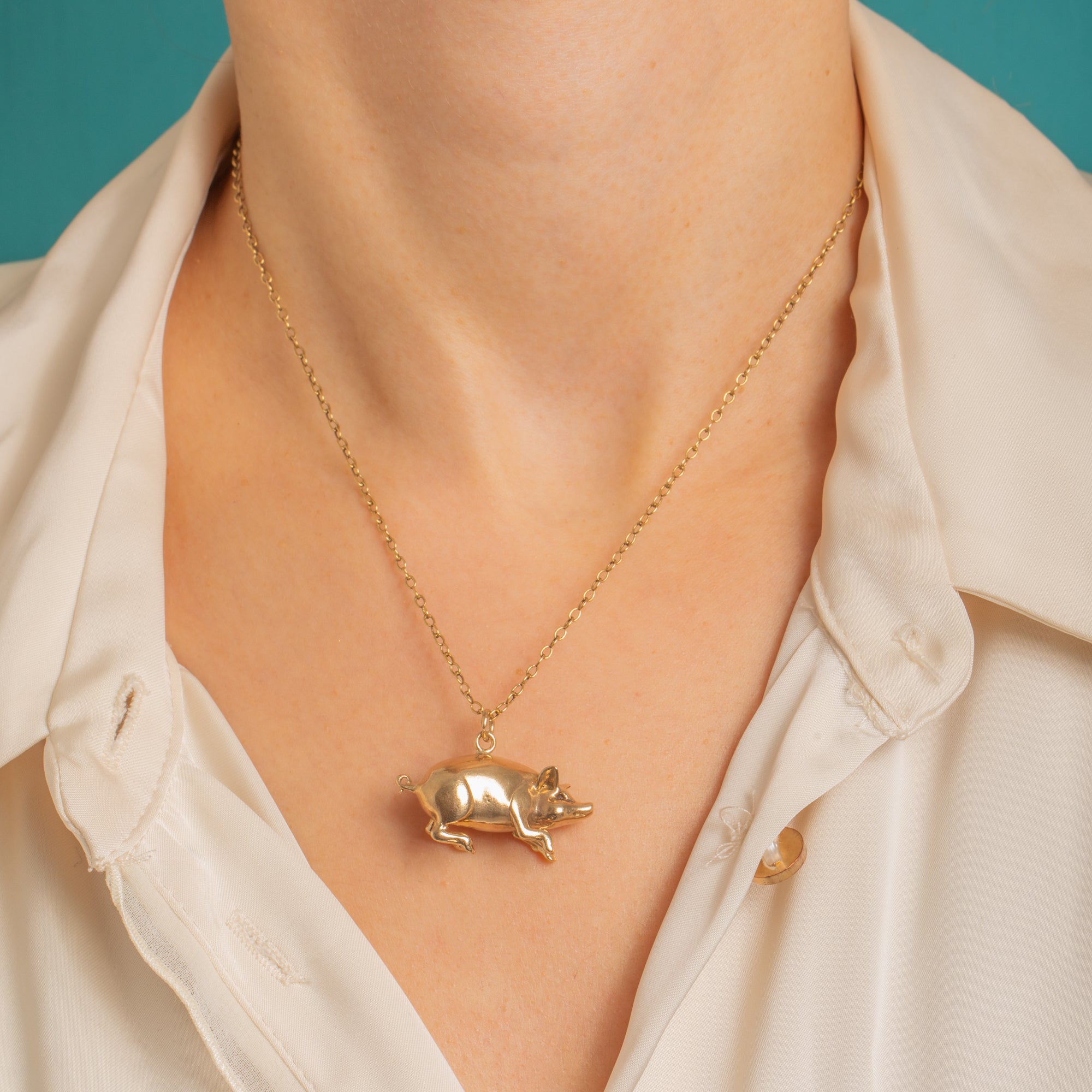 Heavy Solid 9ct Gold Lucky Pig Pendant c.1870