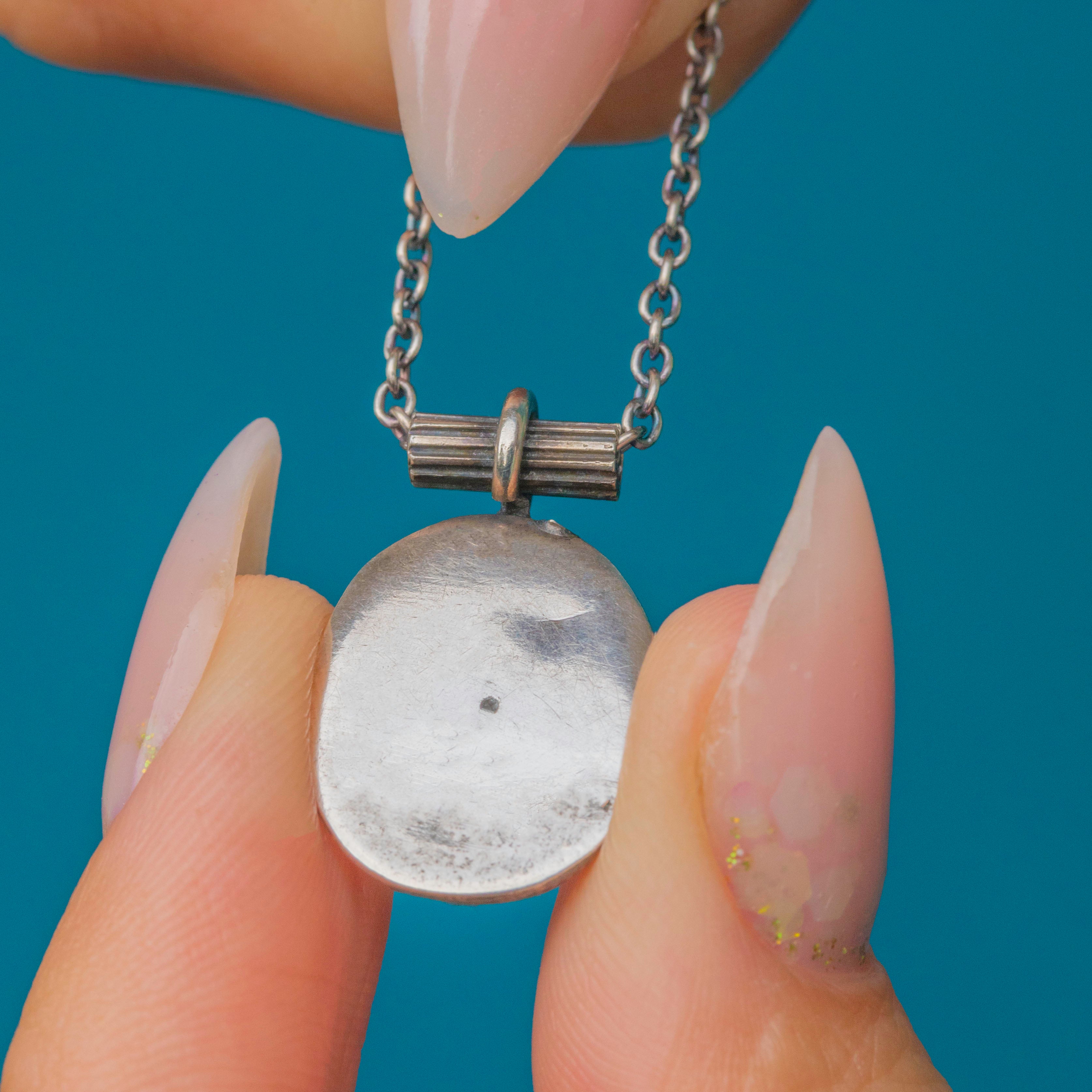 Victorian Silver Scarab Beetle Pendant with 17" Chain