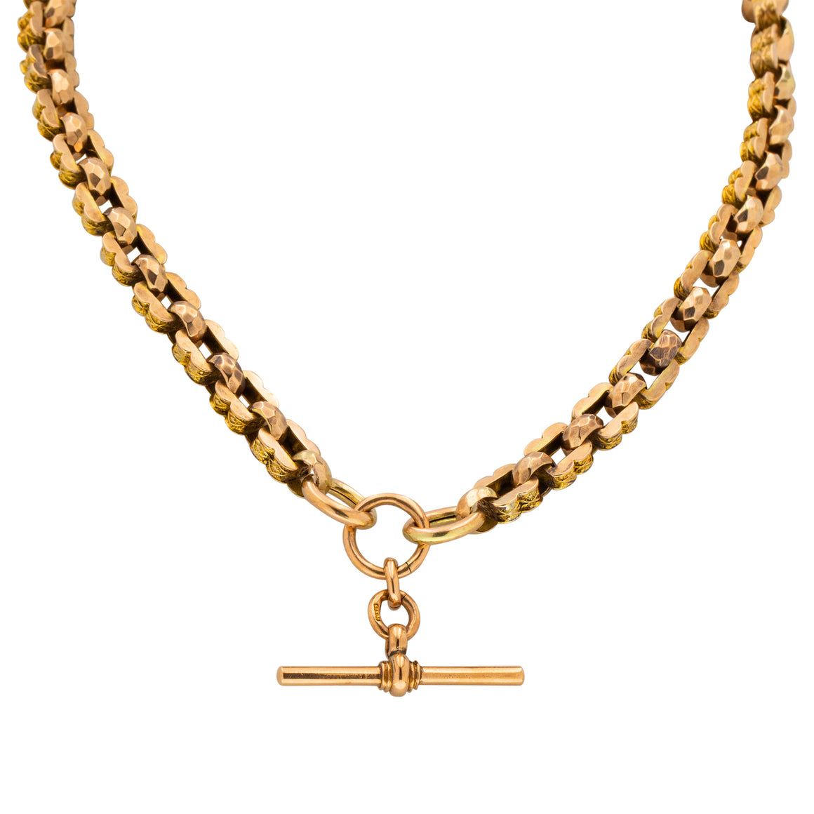 15" Victorian 9ct Gold Fancy Link Albert Chain, Matching Dog-Clips & T
