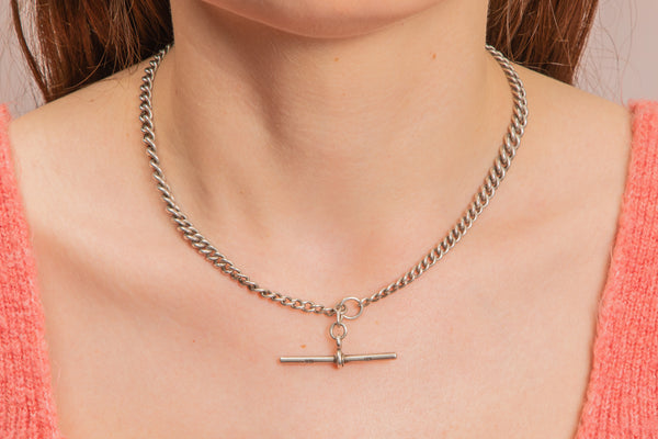 15.5" Sterling Silver Graduating Curb Link Albert Chain, 28.7g – Lillicoco